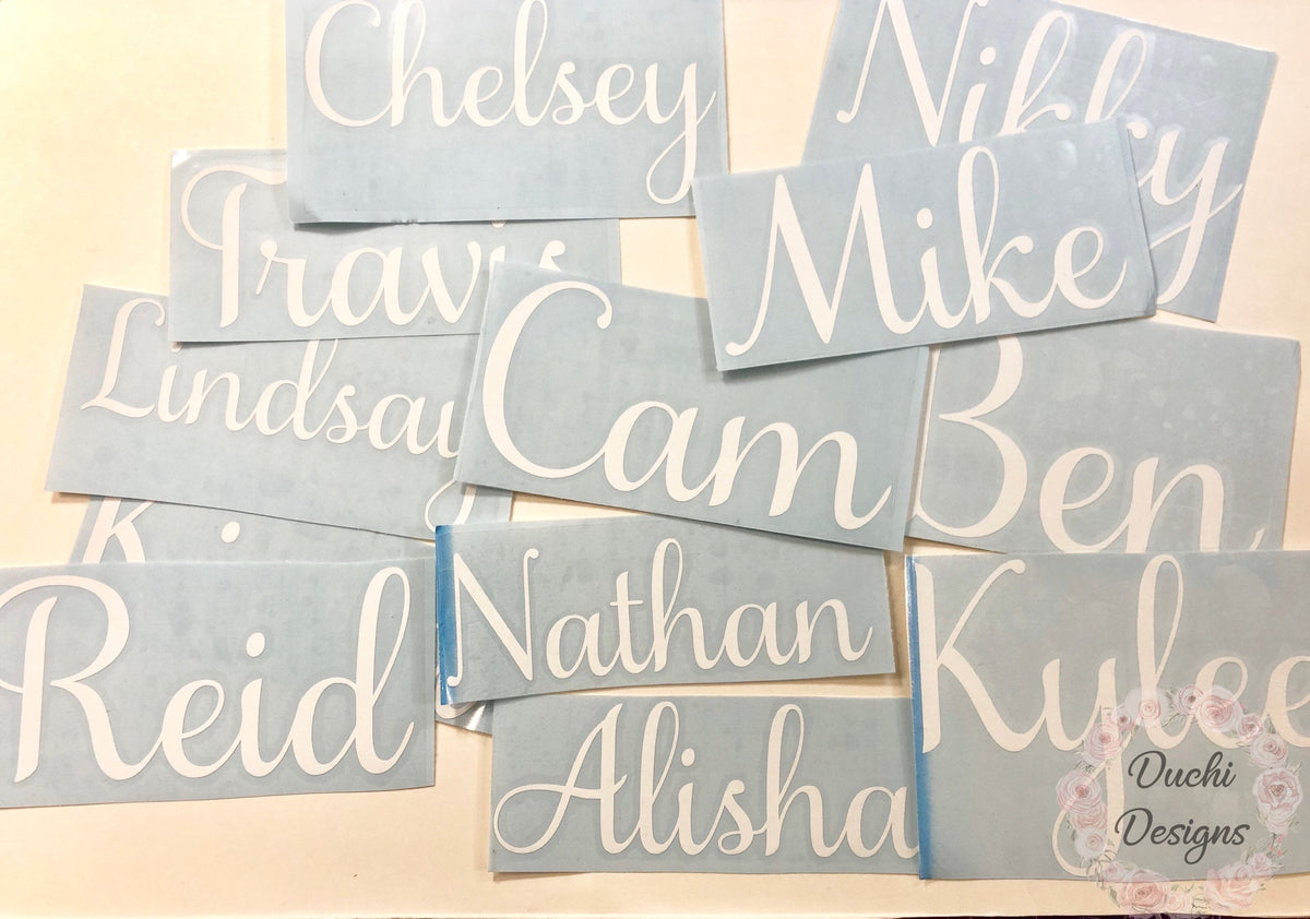 Personalized Vinyl Name Decal Stickers in script font – Duchi Designs